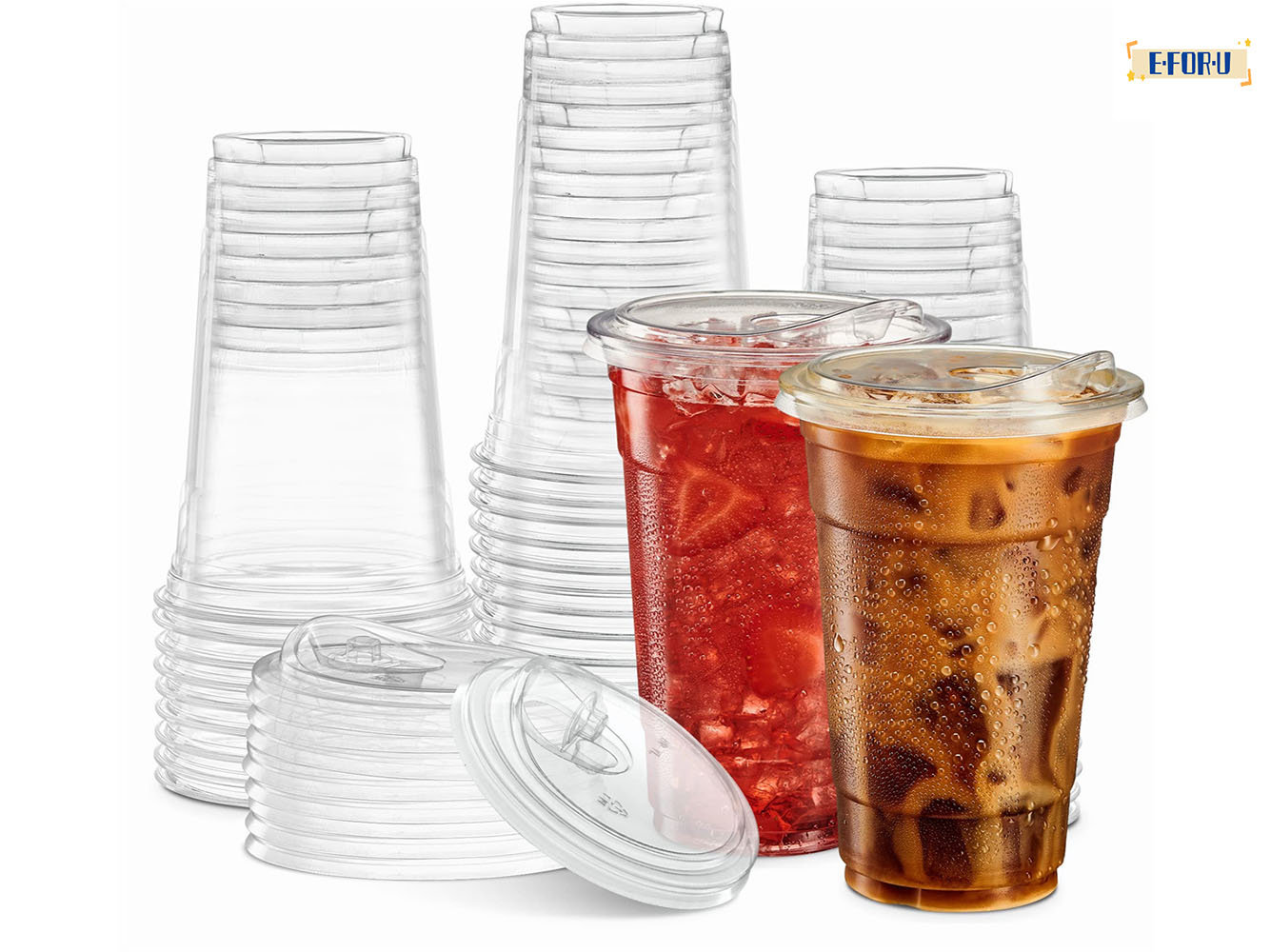 E.FOR.U Cups With Straw Less Sip-Lids, PET Crystal Clear Disposable 24 ...