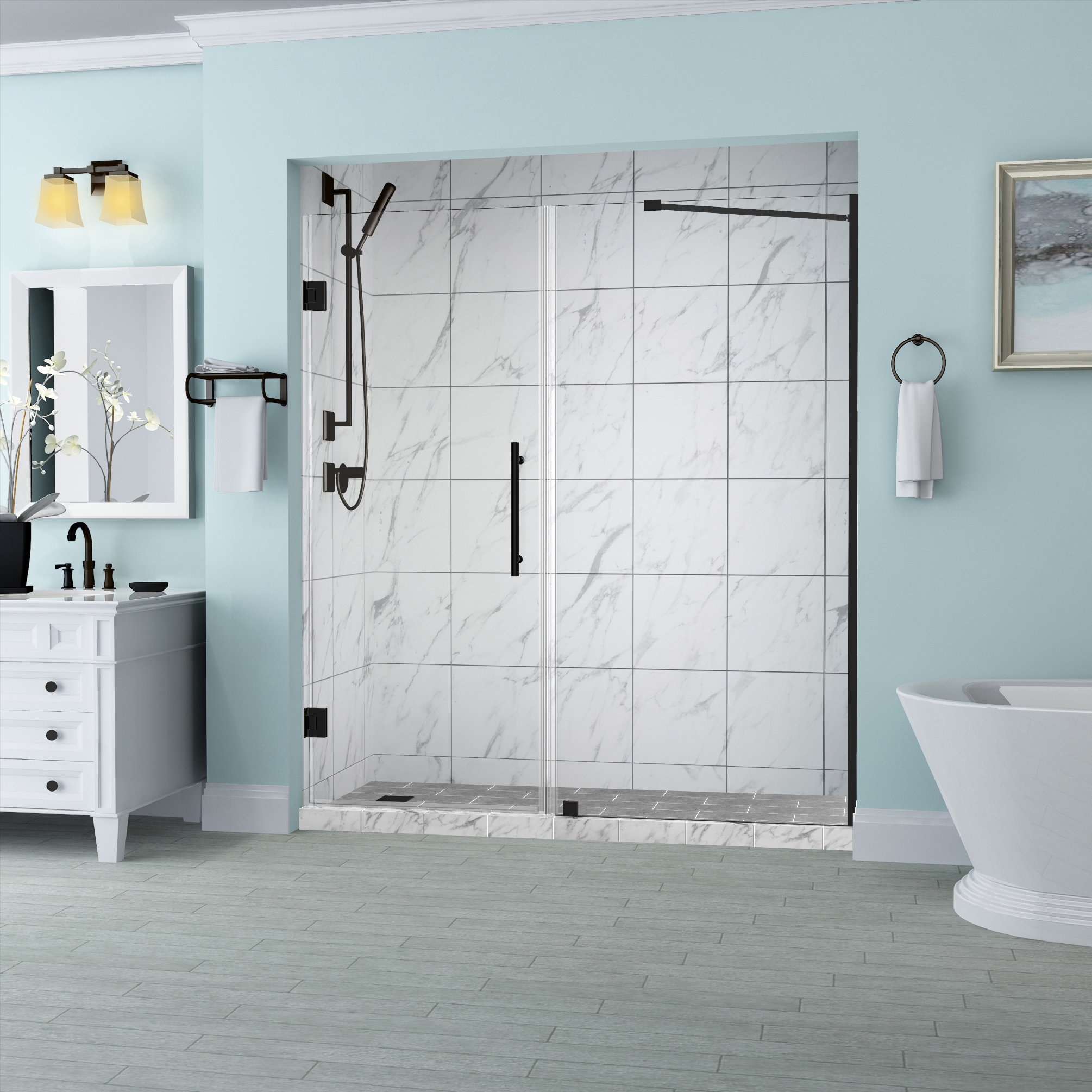 Aston Belmore 72 H Hinged Frameless Shower Door And Reviews Wayfair
