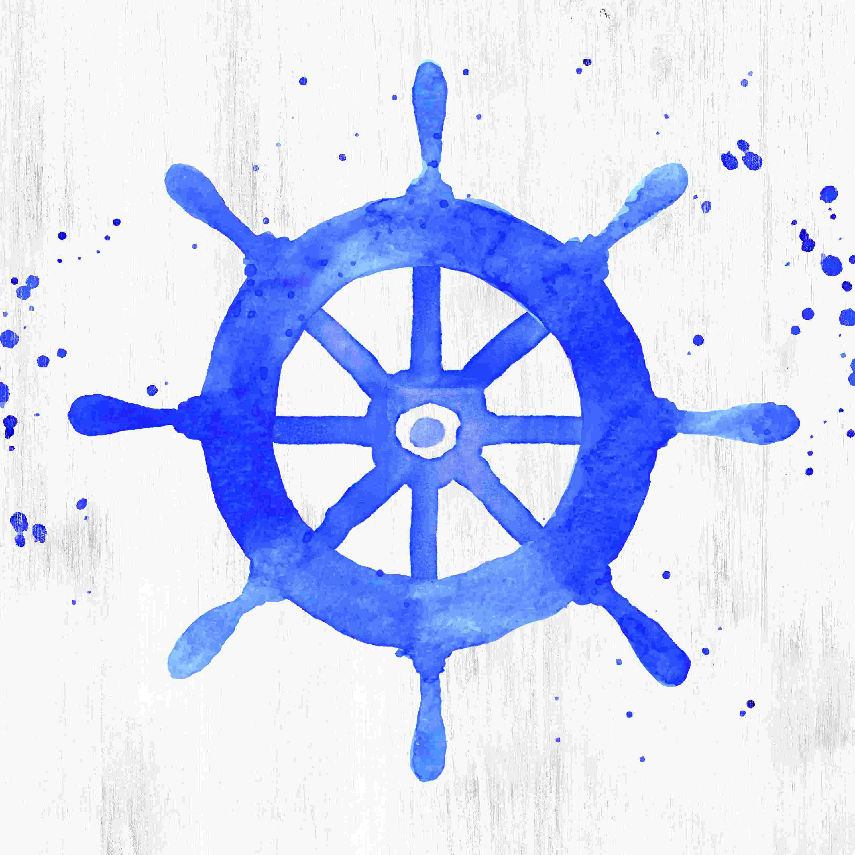Breakwater Bay Blue Watercolor Captain Wheel - Wrapped Canvas Print ...