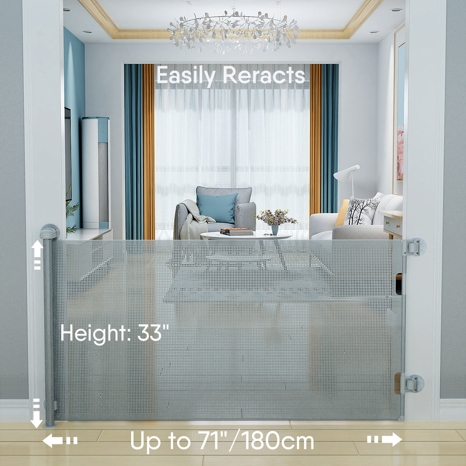 Aerobath Retractable Punch-Free Install Extra Wide Safety Gate For Kids ...