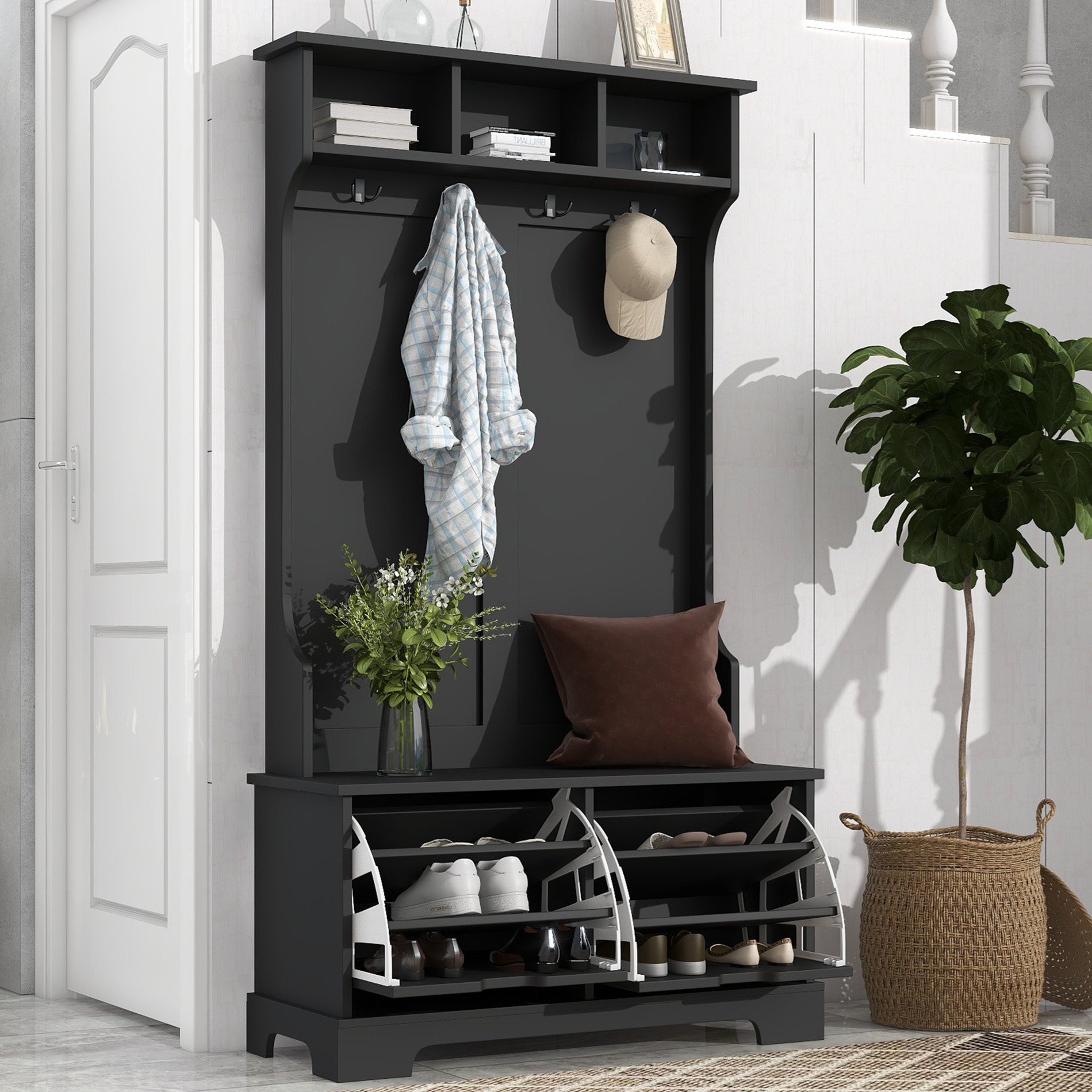 Red Barrel Studio® Lorrena 39.32'' Wide Hall Tree with Bench and Shoe ...