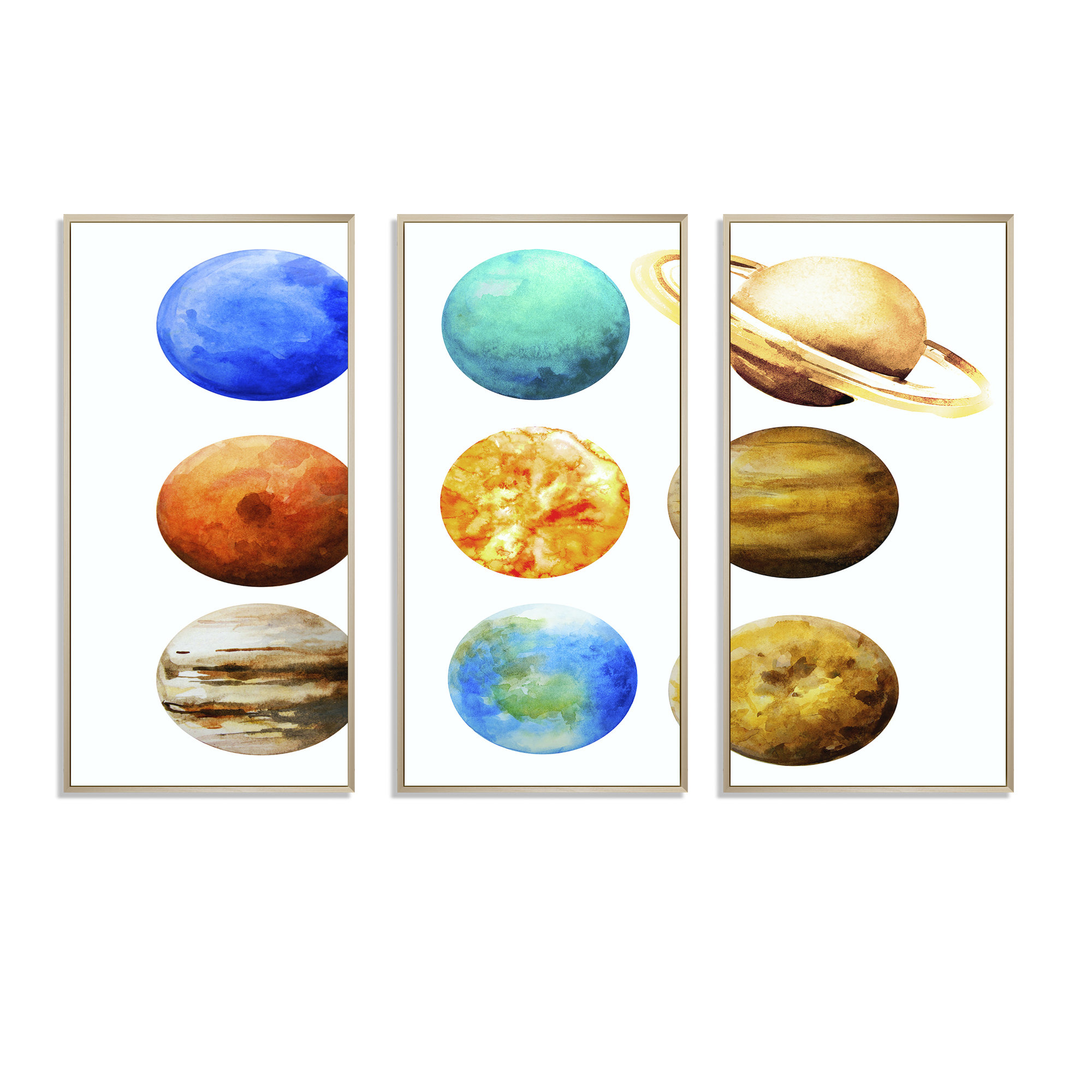 DesignArt Various Planets In Orbit - 3 Piece Floater Frame Print on ...