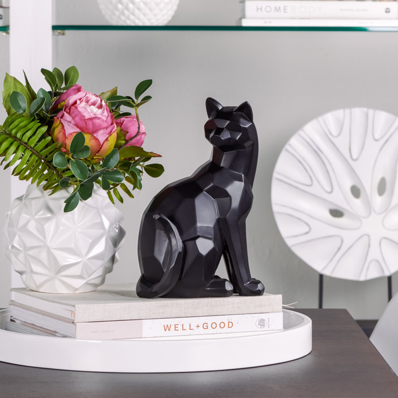Ebern Designs Bostobrick Carved Angle Sitting Cat Modern Decor ...