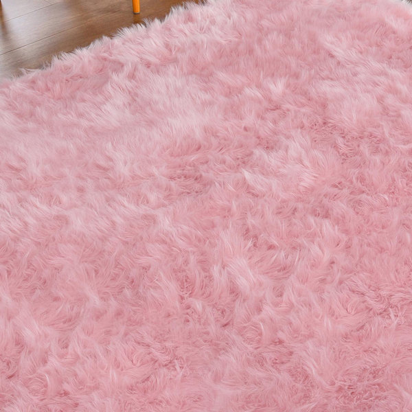Everly Quinn Divion Handmade Faux Sheepskin Pink Rug & Reviews | Wayfair