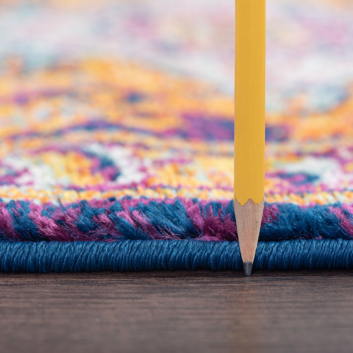 Bungalow Rose Depew Performance Gold/Navy Blue Rug & Reviews | Wayfair