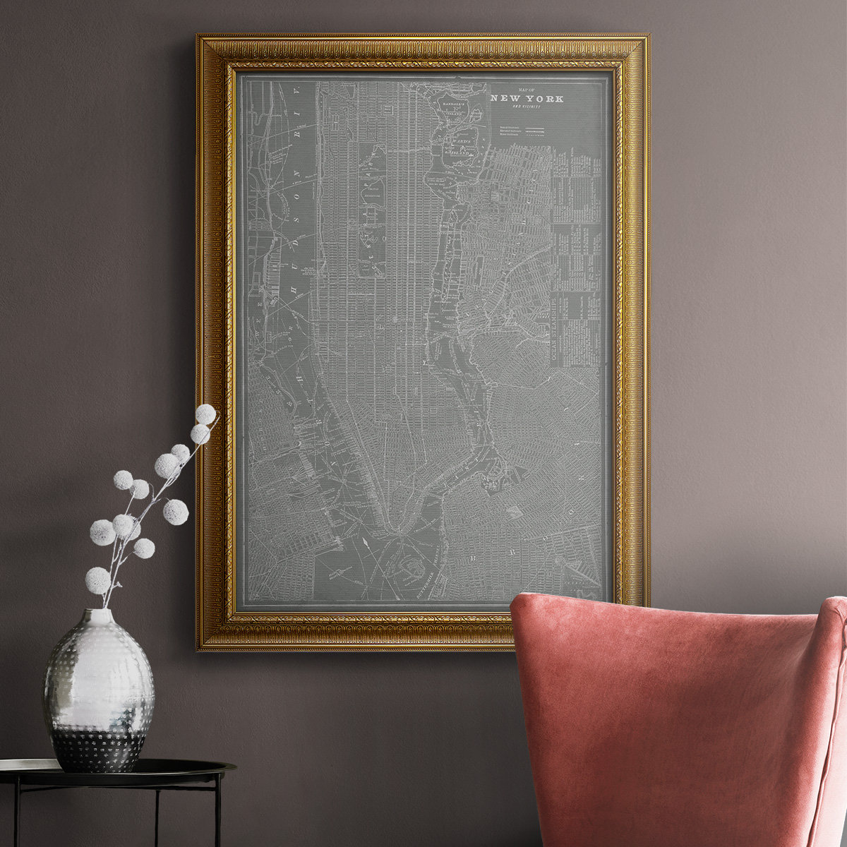 Trinx City Map Of New York - Picture Frame Graphic Art on Canvas | Wayfair