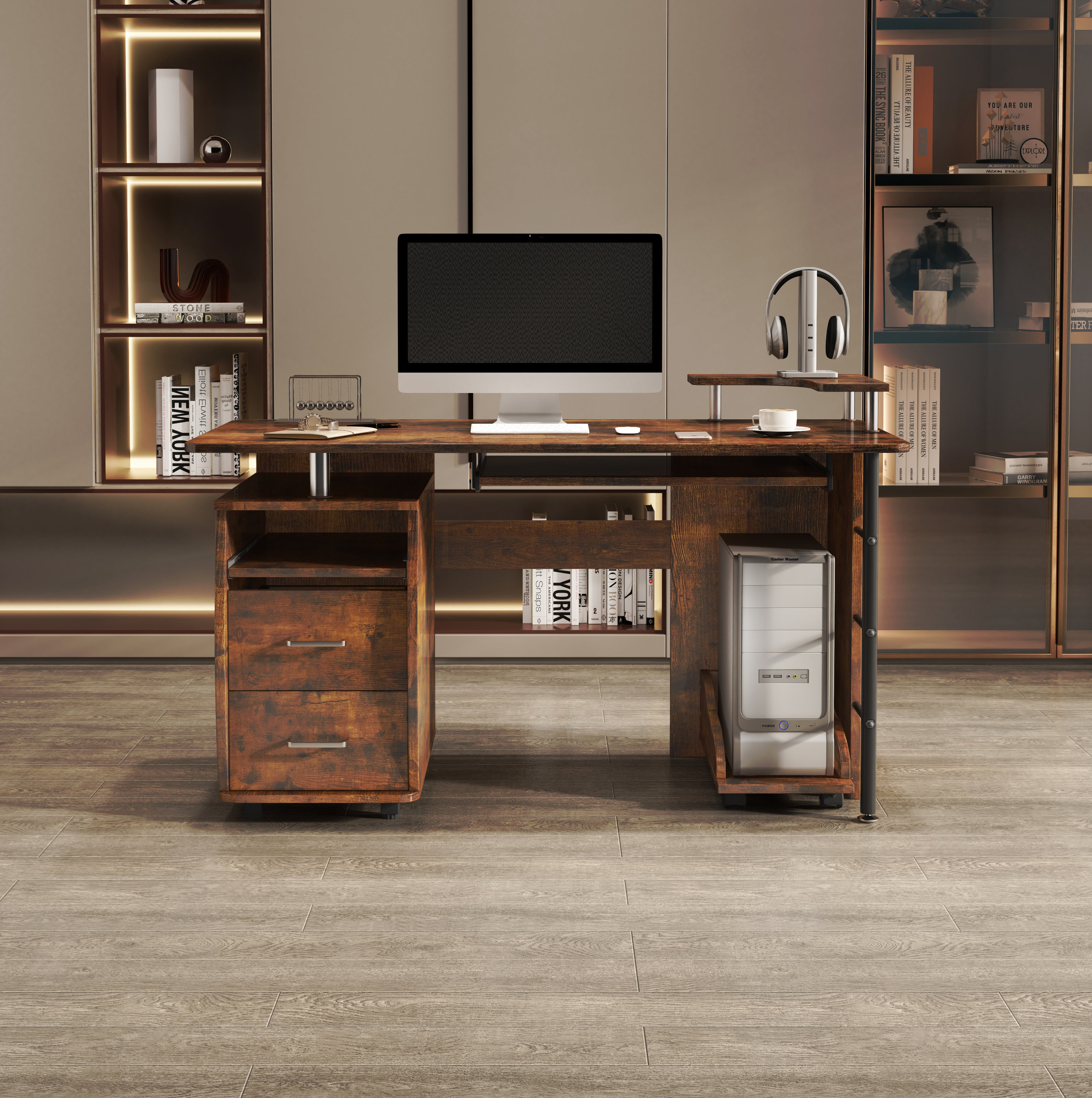 Red Barrel Studio® Computer Desk With Drawers , Wood Frame Home Office ...