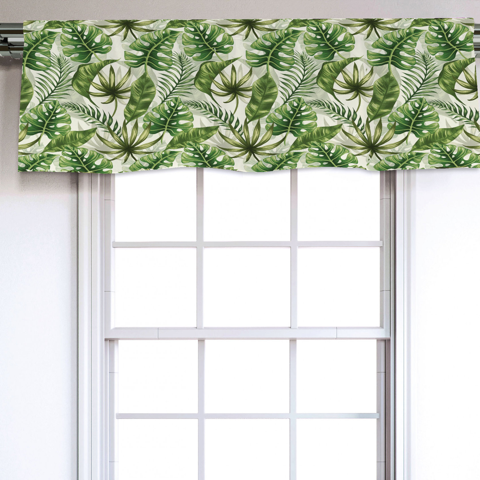 East Urban Home Floral Sateen Ruffled 54'' Window Valance in Green ...