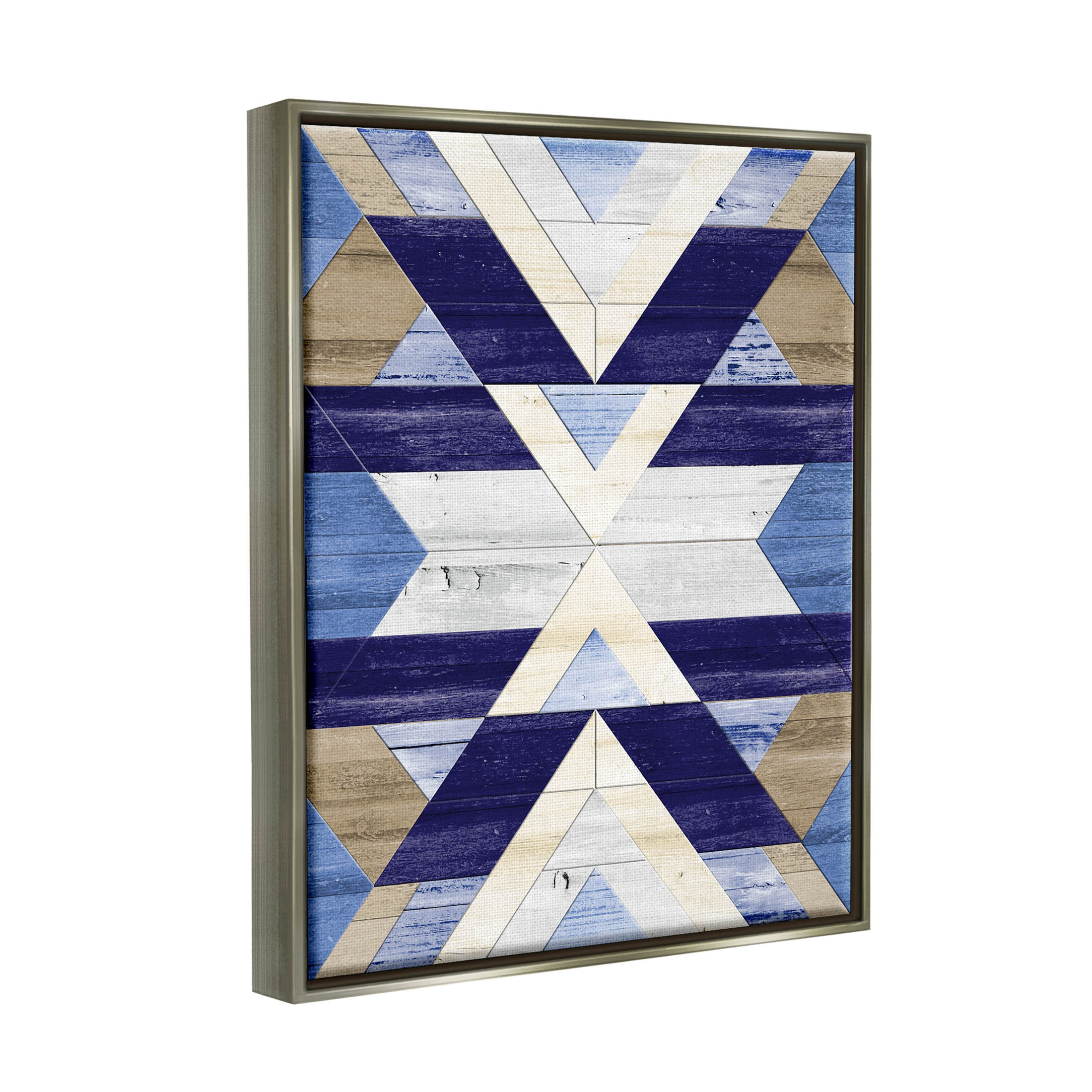 Stupell Industries Blue Rustic Aztec by - Floater Frame Painting on ...