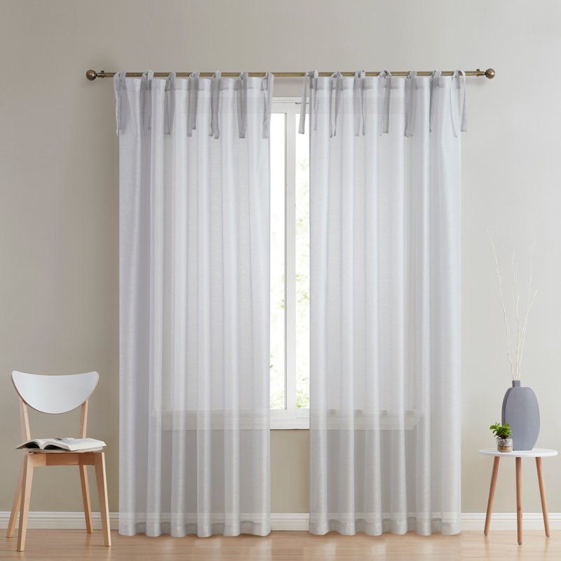 Latitude Run® Solid Color Semi-Sheer Tie Top Curtain Panels & Reviews ...