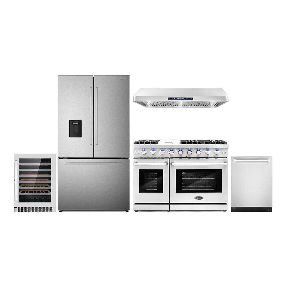 Cosmo 5 Piece Kitchen Package With 48" Freestanding Gas Range 48" Under ...