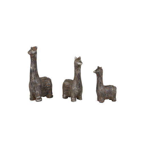 World Menagerie 3 Piece Leslee Carved Metal Llama Table Decor Figurine ...