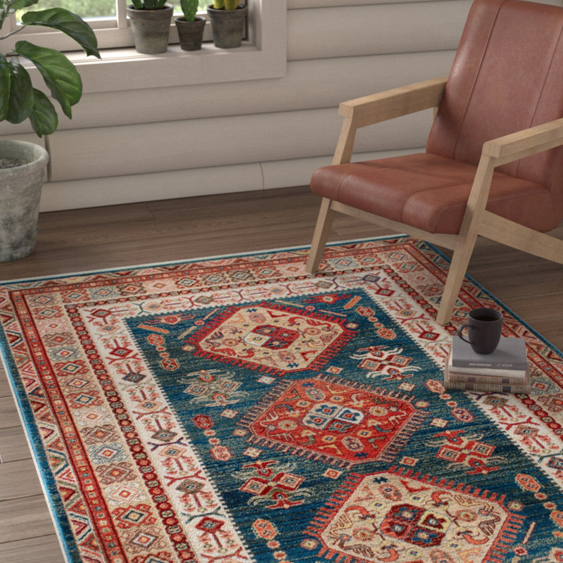 Loon Peak® La Puente Southwestern Blue/Red Area Rug & Reviews | Wayfair