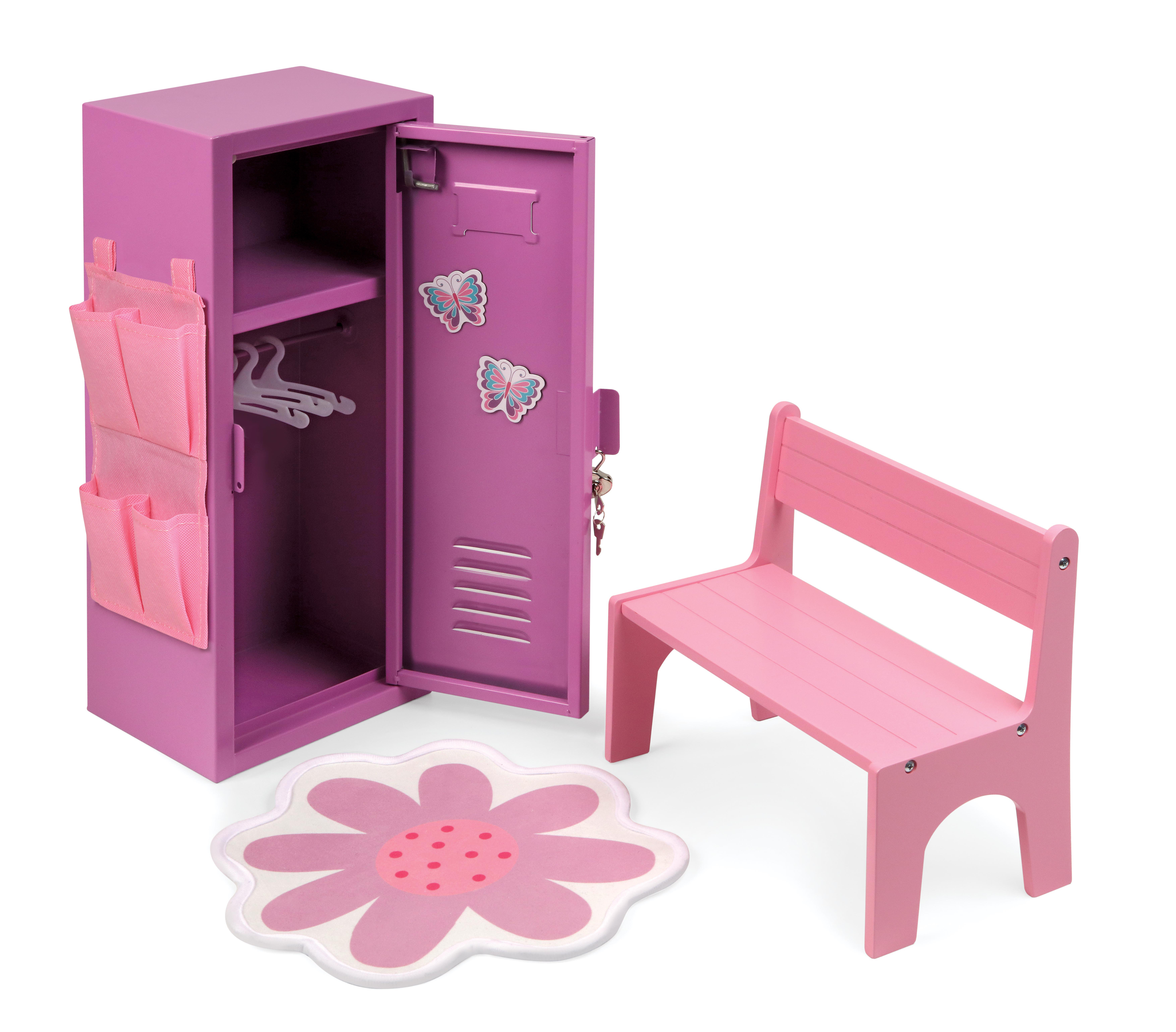 Badger Basket School Style Single Doll Locker Set with Bench, Rug and ...