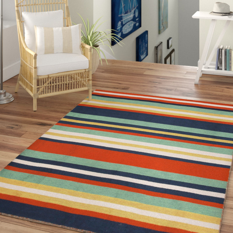 Beachcrest Home Ranier Striped Hand-Woven Multi-Colored Indoor ...