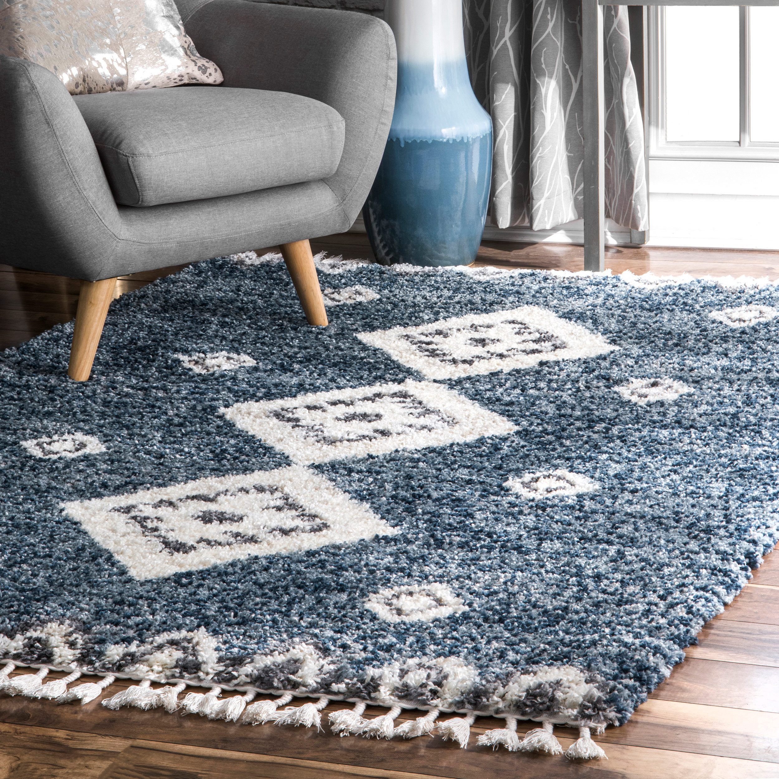 Union Rustic Hassan Performance Blue Rug & Reviews | Wayfair
