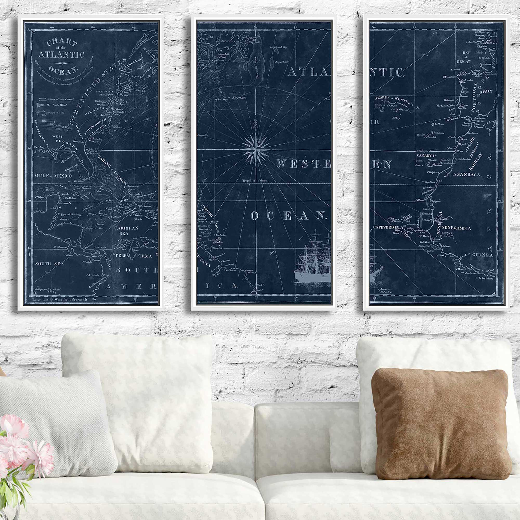 PicturePerfectInternational Sailing Map - 3 Piece Floater Frame ...