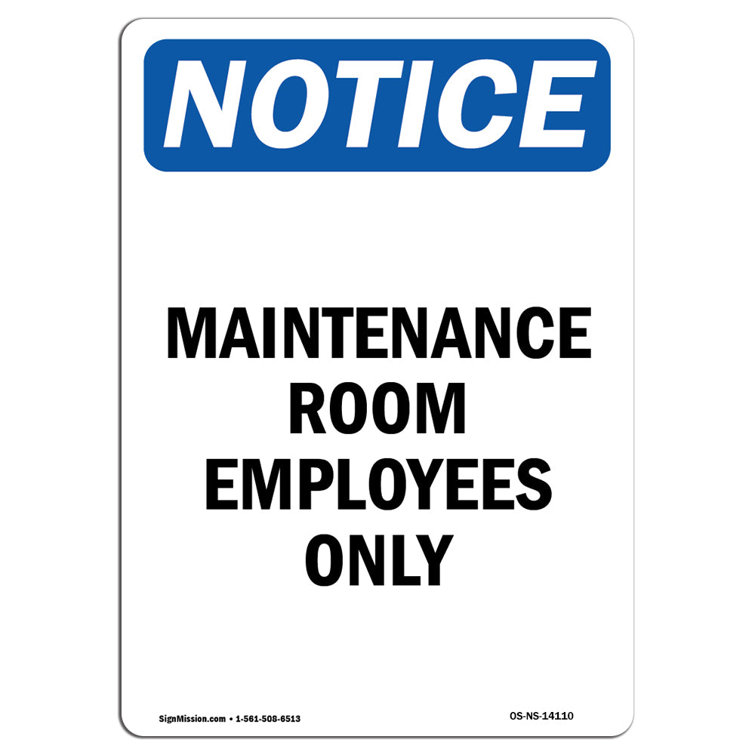 SignMission Maintenance Room Employees Only Sign | Wayfair