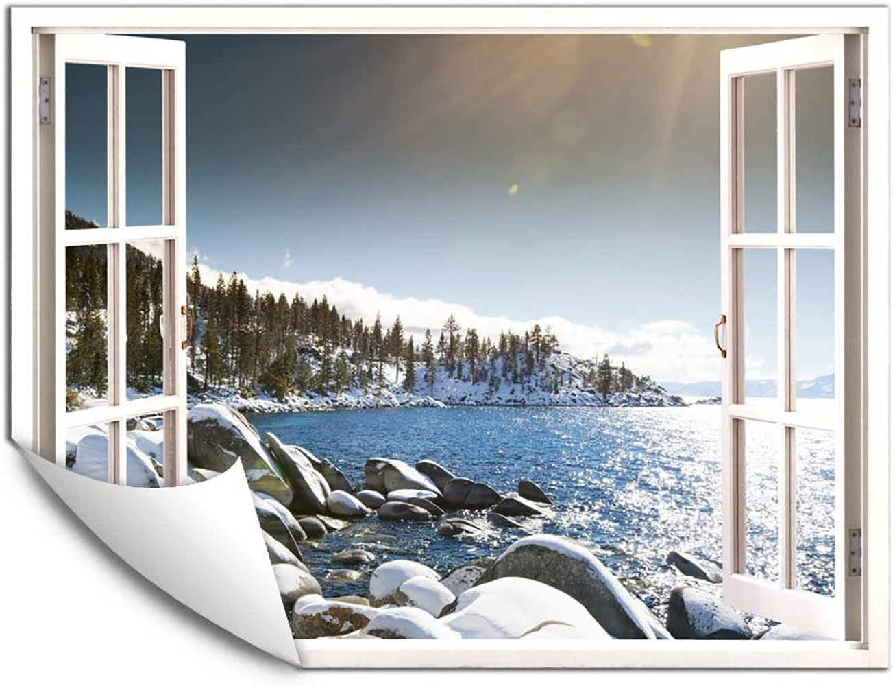 IDEA4WALL Lake Covered with Snow in Winter Smooth Wall Mural | Wayfair