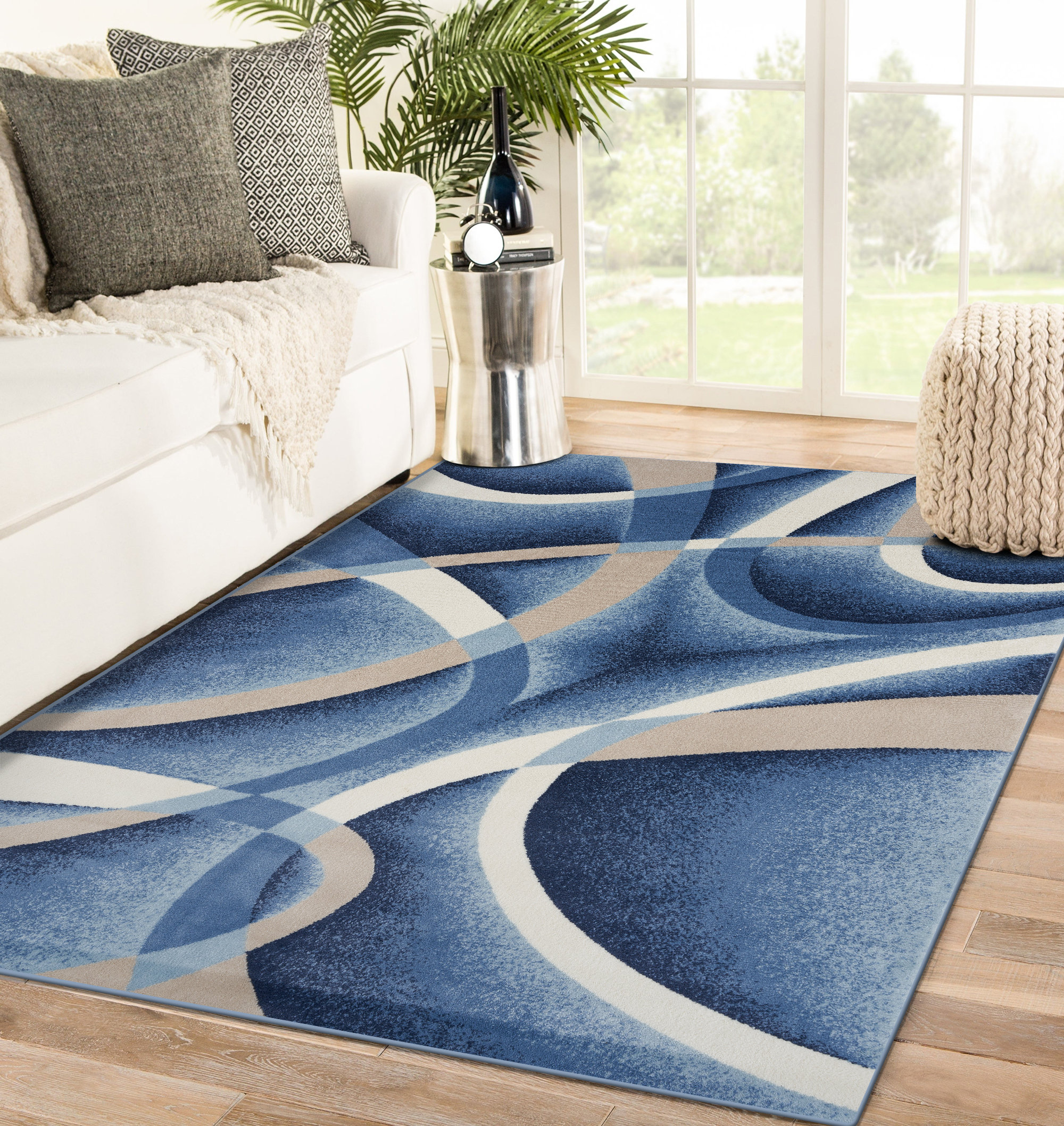 Wrought Studio Kallum Abstract Blue/White Area Rug & Reviews | Wayfair