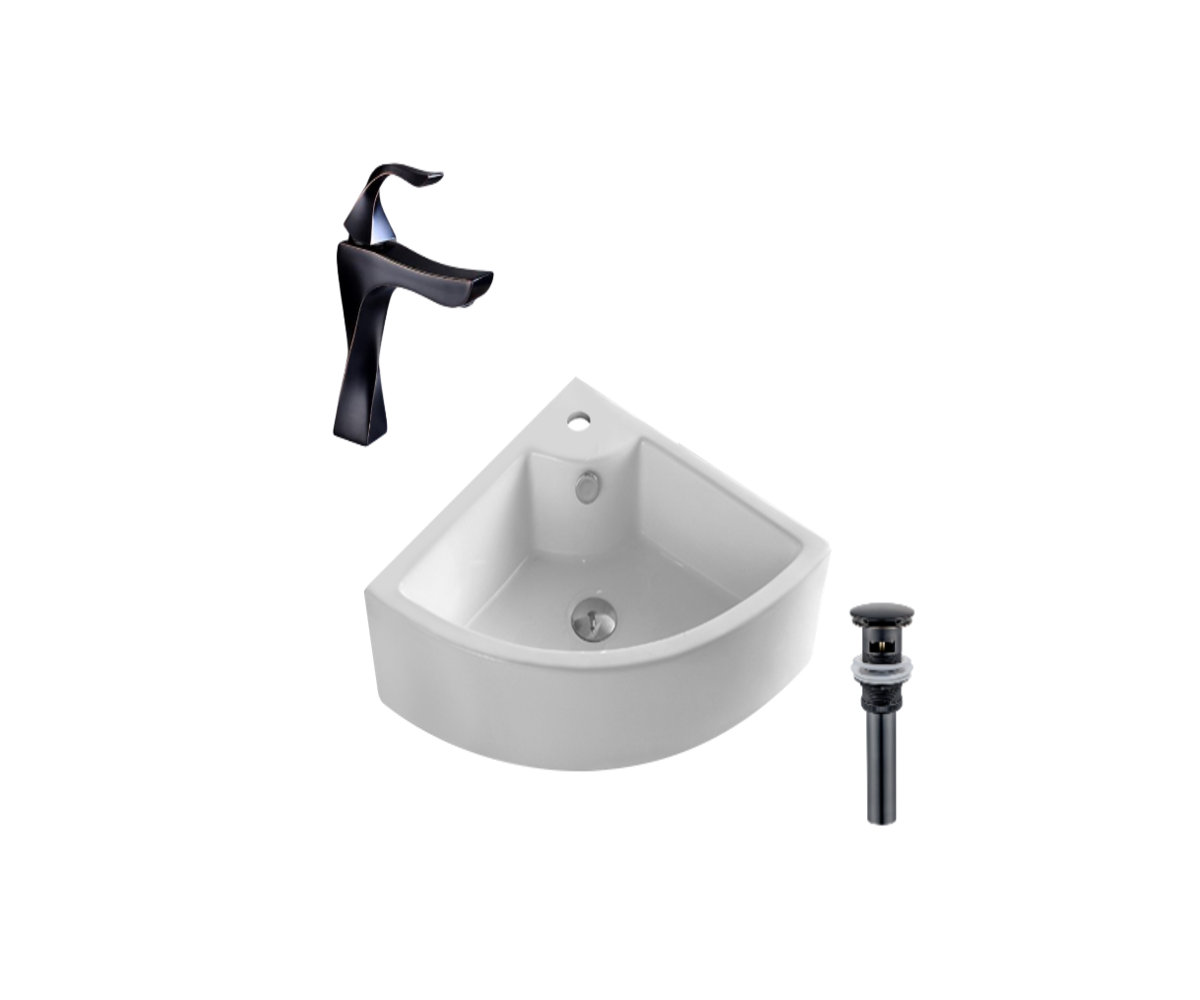 DROP Bath and Kitchen Ceramic Triangular Wall Mount Bathroom Sink with ...