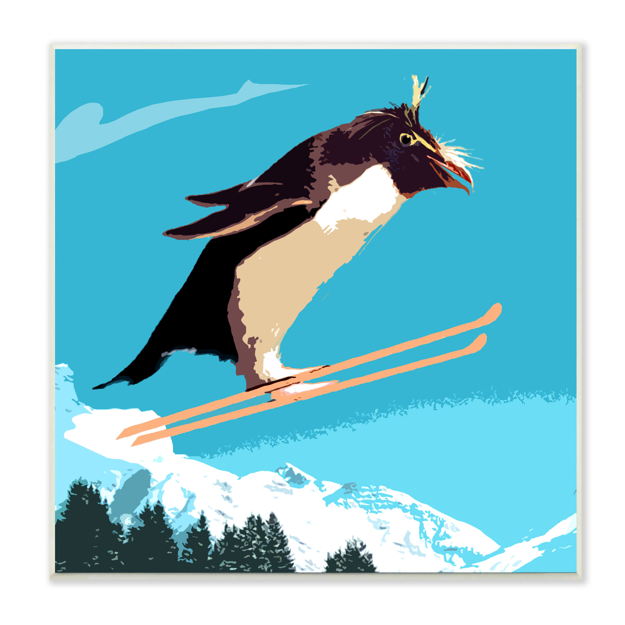 Stupell Industries Penguin Skiing Above Trees Winter Sports ...