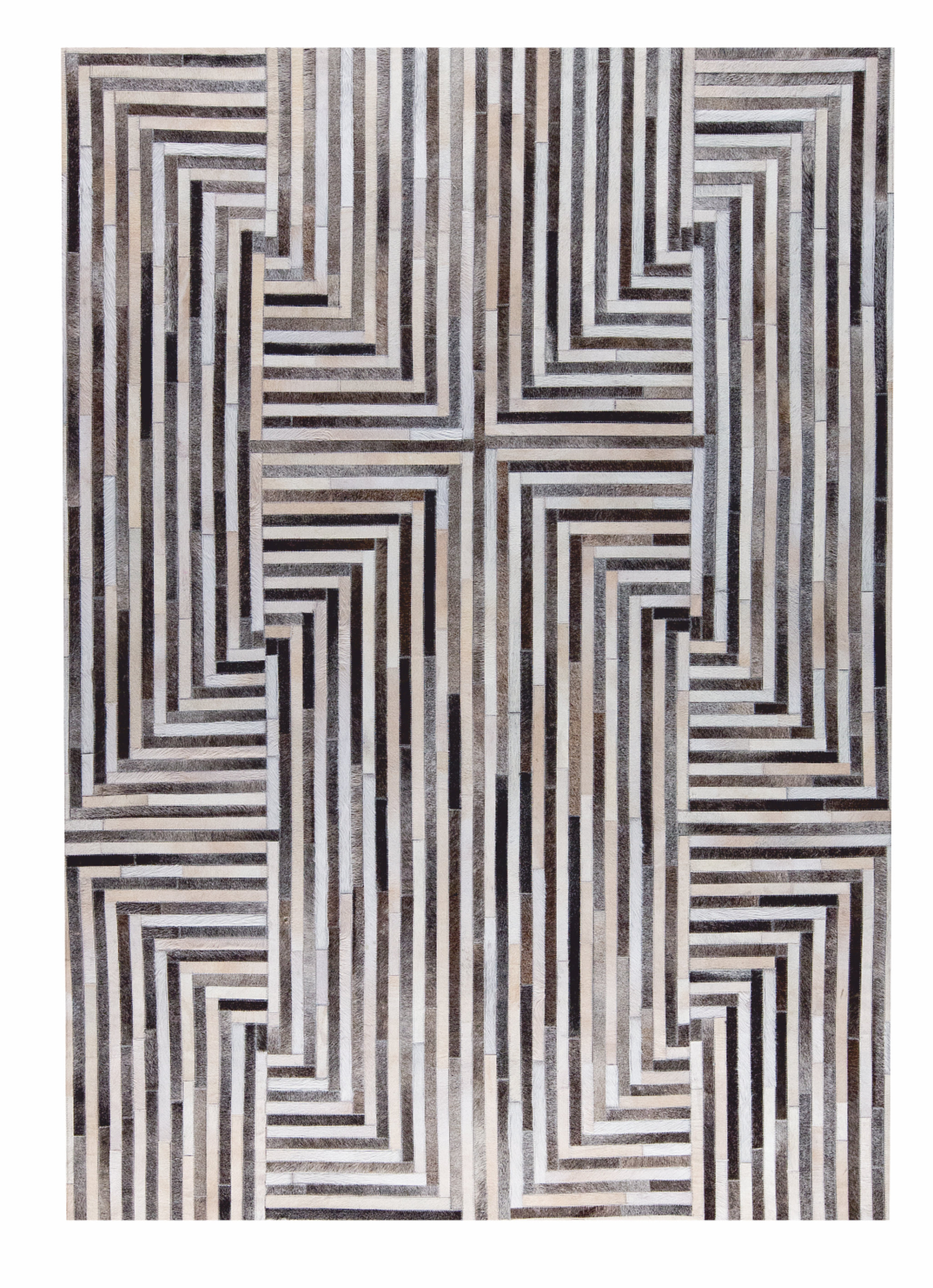 Union Rustic Grunwald Geometric Handmade Cowhide Area Rug in Gray/White ...