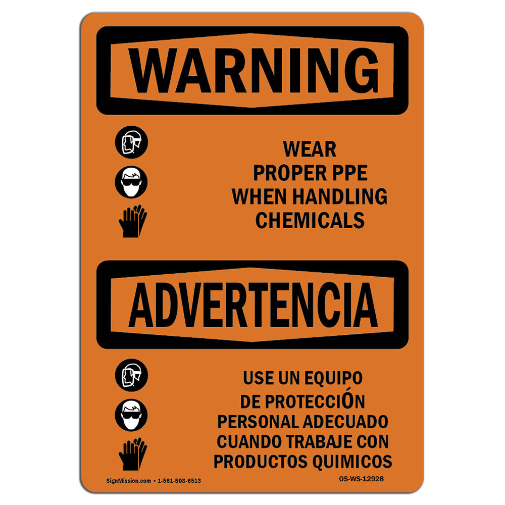 SignMission Osha Warning Sign - Wear Ppe Handling Chemical Bilingual ...