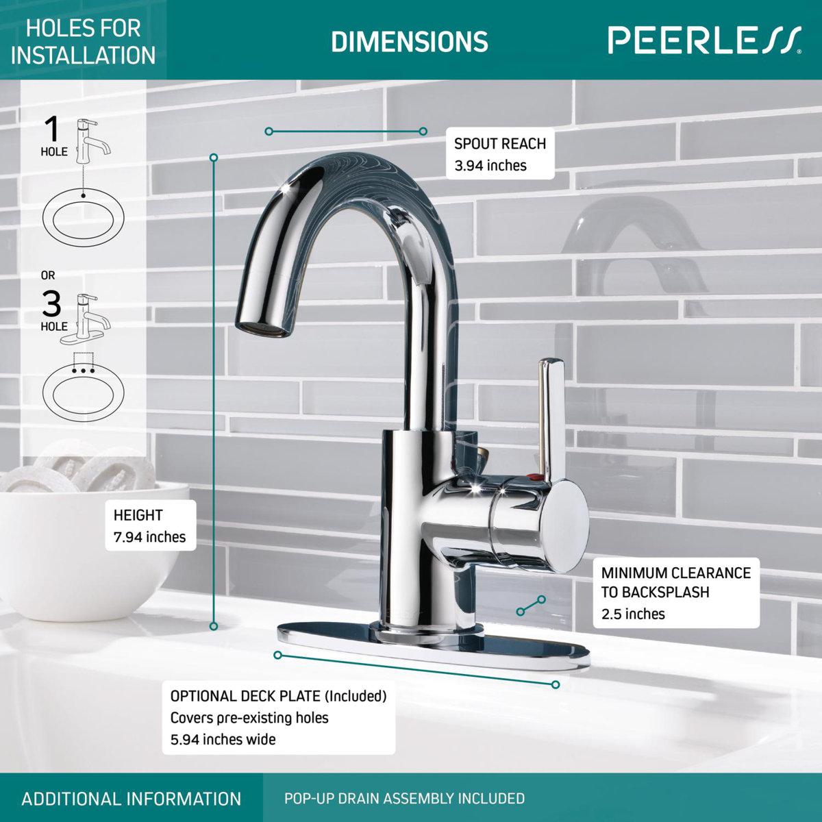 Peerless Faucets Single Handle Centerset Bathroom Faucet with Drain ...