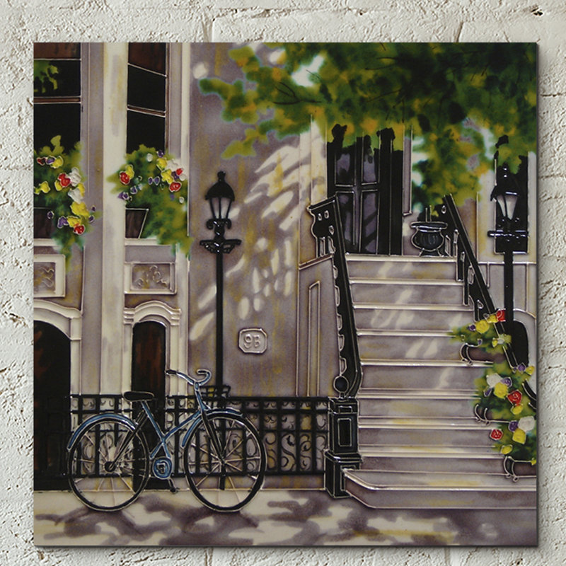 East Urban Home Hand Painted Floral Staircase Bicycle Wall Décor Tile ...