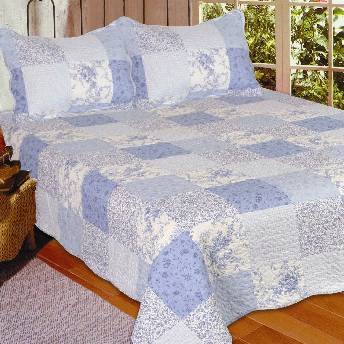 J&J Bedding Light Blue 100% Cotton Farmhouse / Country Quilt Set ...
