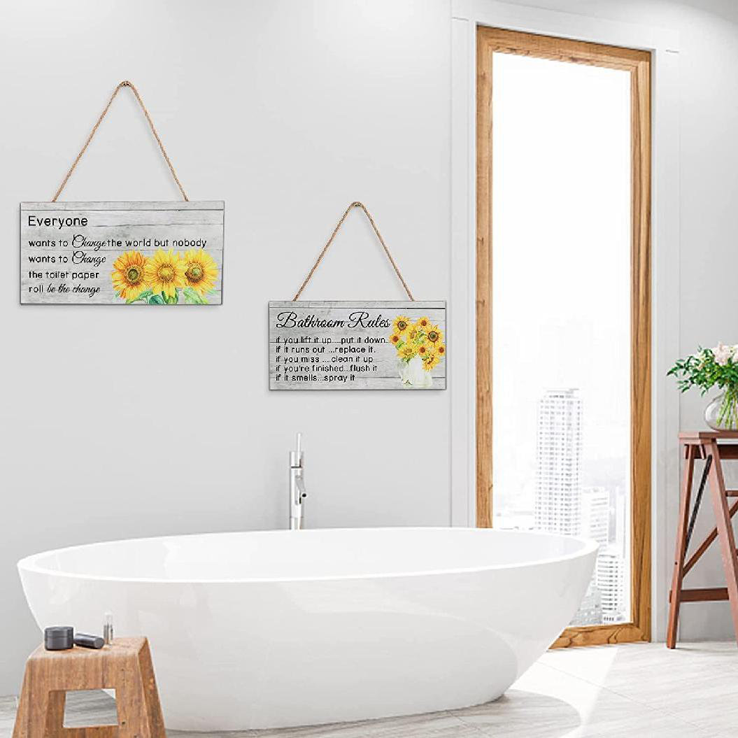 August Grove® Bathroom Sign Plaque Wall Décor | Wayfair
