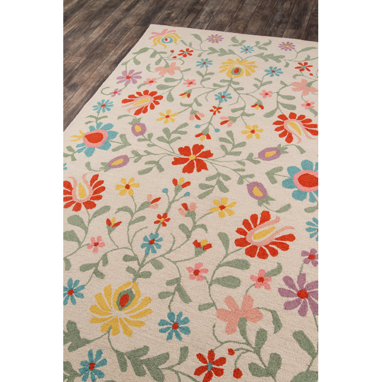 Bungalow Rose Tulsa Floral Handmade Tufted Wool Ivory Area Rug ...