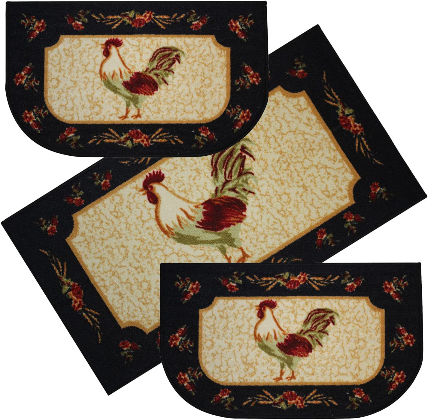 Rosalind Wheeler Alihan Rooster 3 Piece Kitchen Mat Set | Wayfair