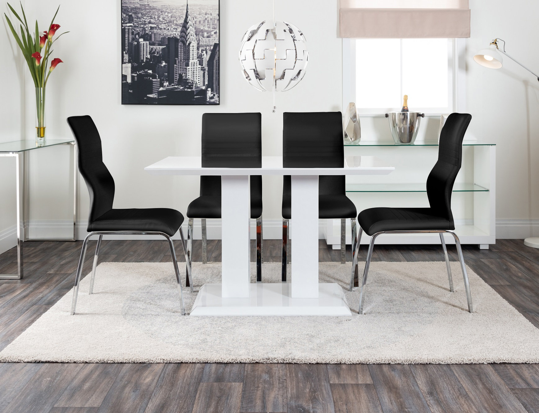 Bless international Eubanks Gloss Double Pillar Rectagular Dining Table ...