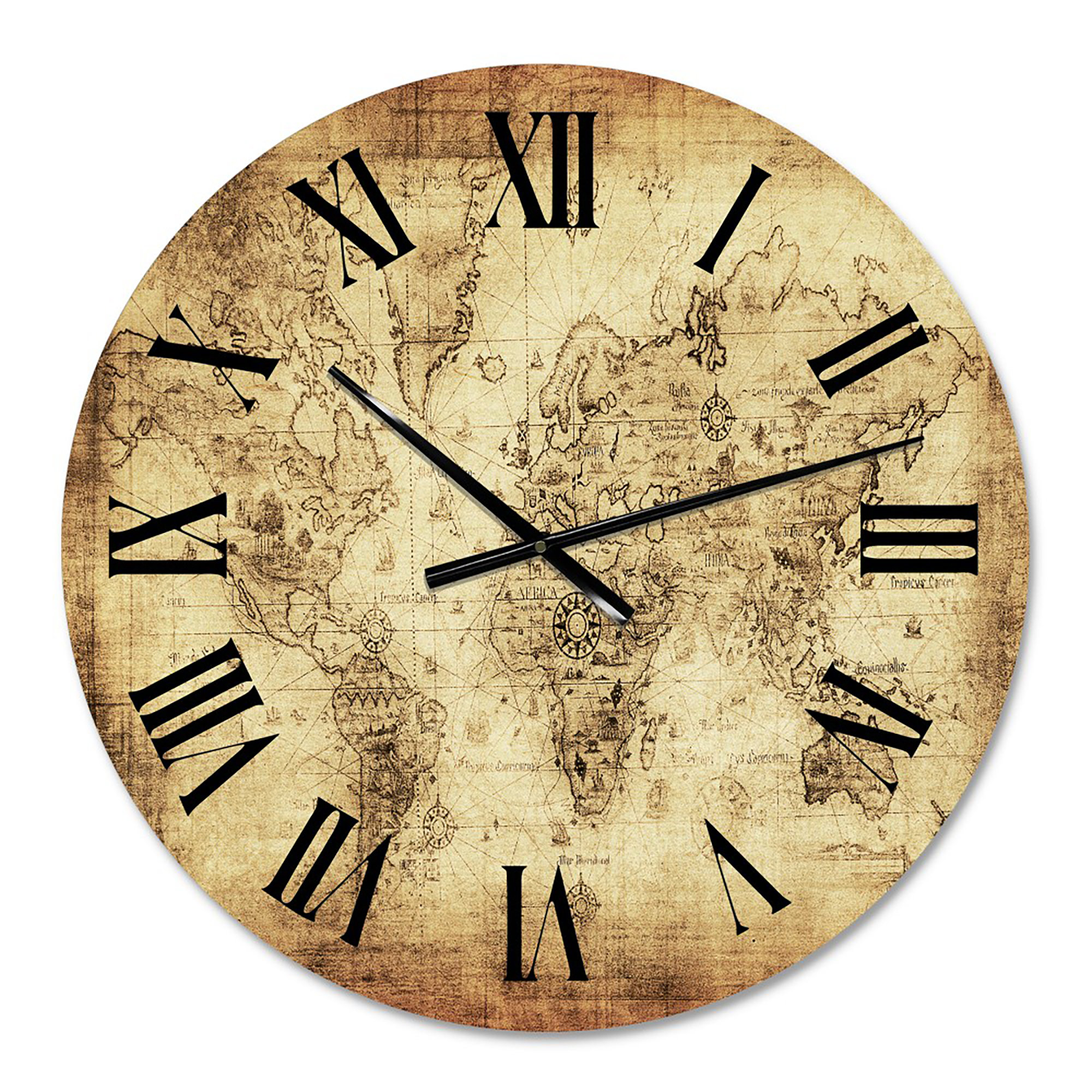 East Urban Home Ancient Map of The World IV - Vintage wall clock | Wayfair