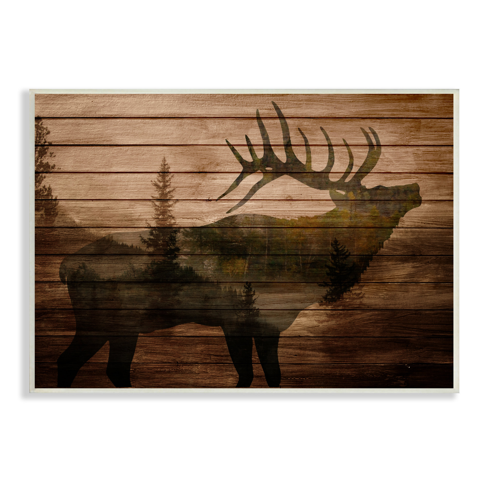 Stupell Industries Forest Elk Silhouette Rustic Plank Pattern Tree ...
