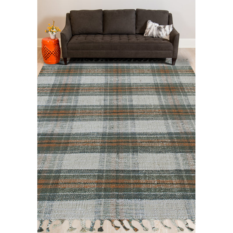 Gracie Oaks One Plaid Hand-Woven Flatweave Jute Green Area Rug | Wayfair.ca