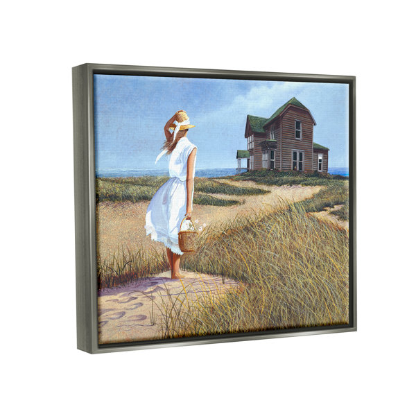 Stupell Industries Woman Standing Windswept Breeze Distant Beach House ...