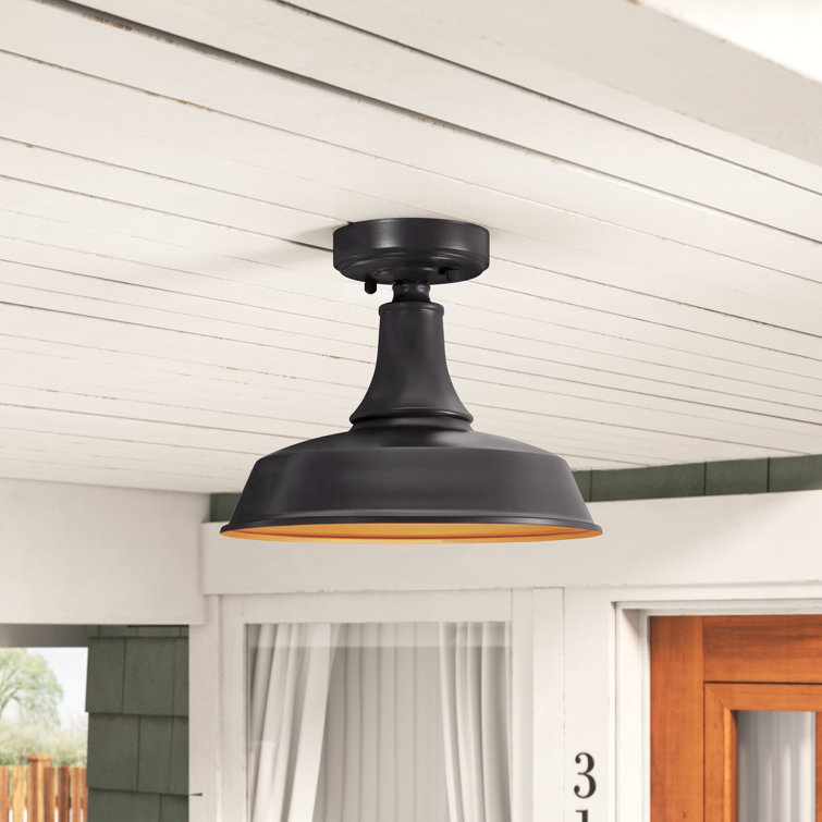 Andover Mills™ Gunnora Dark Bronze/Light Gold 1 Bulb Outdoor Semi Flush ...