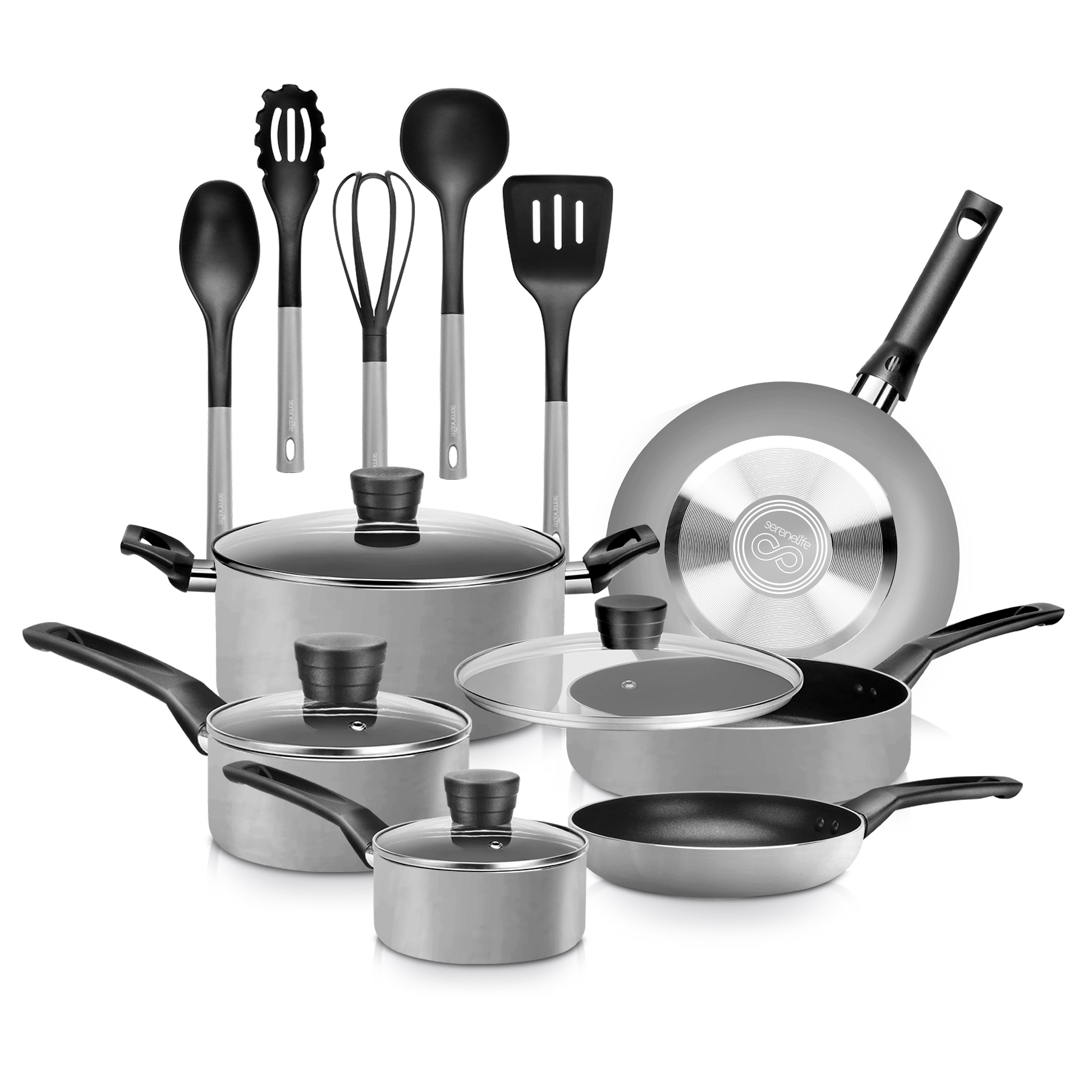 Serenelife 15 Piece Aluminum Non Stick Cookware Set & Reviews | Wayfair