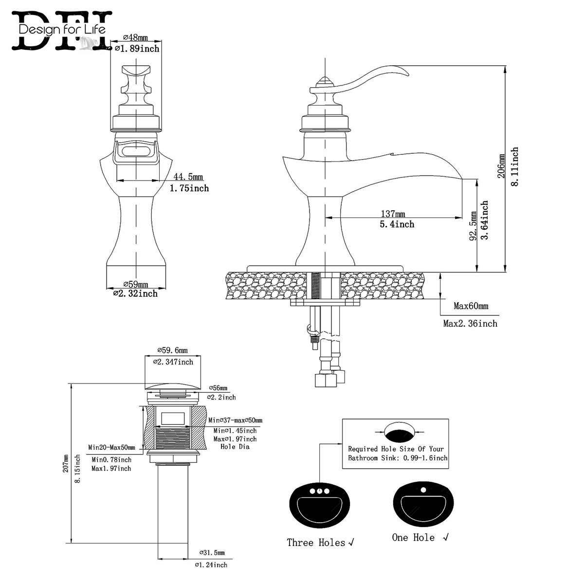 DFI Waterfall Single Hole Bathroom Faucet with Drain Assembly & Reviews ...
