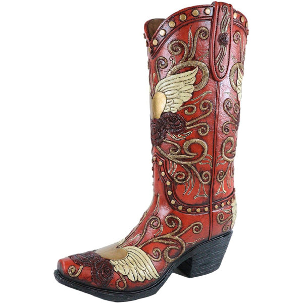 Bungalow Rose Rustic Western Country Red Faux Tooled Leather Angel ...