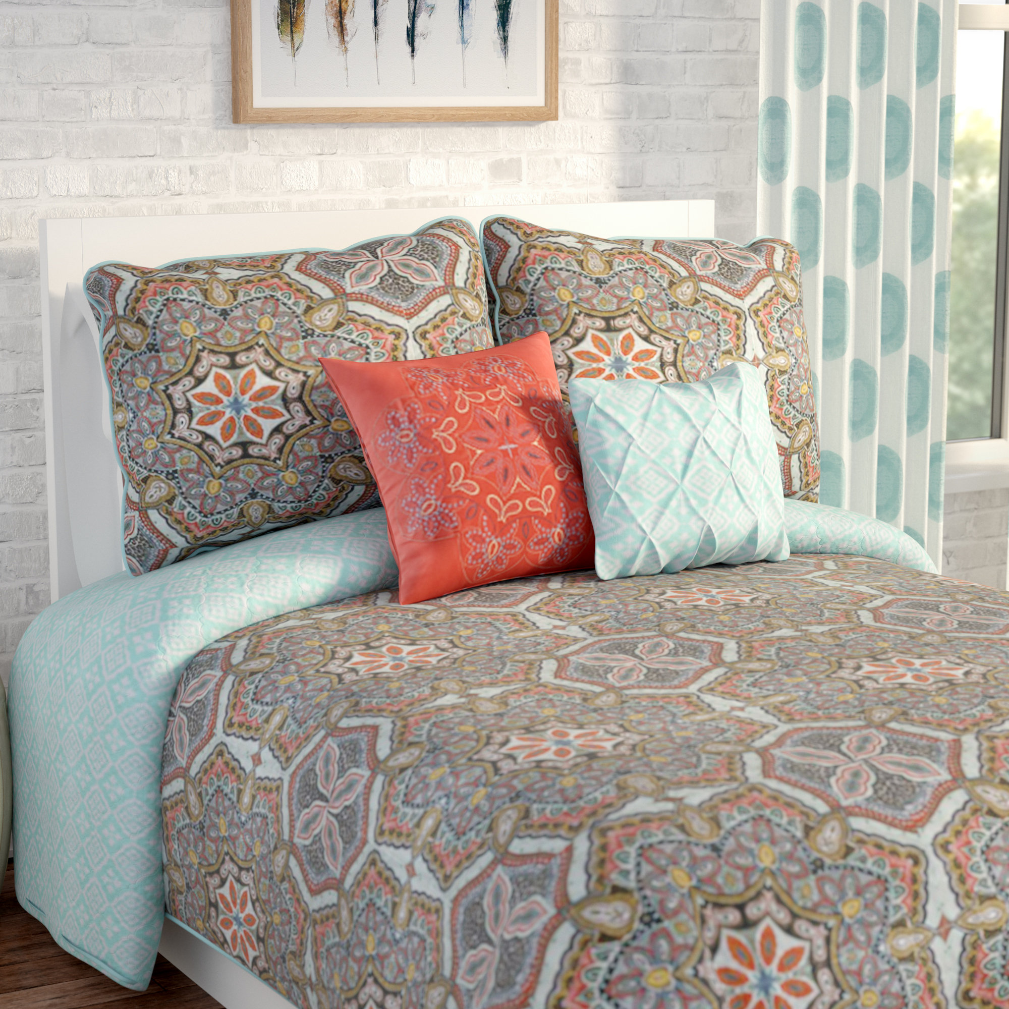 Bungalow Rose Raheem Multi-Colored Microfiber Reversible Quilt Set ...