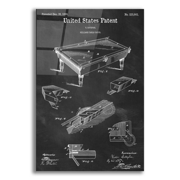 17 Stories Pool Table Blueprint Patent Chalkboard - Unframed Graphic ...