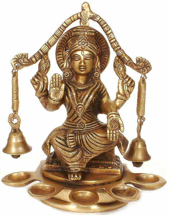 Exotic India Goddess Lakshmi With Bells And Five Auspicious Lamps | Wayfair