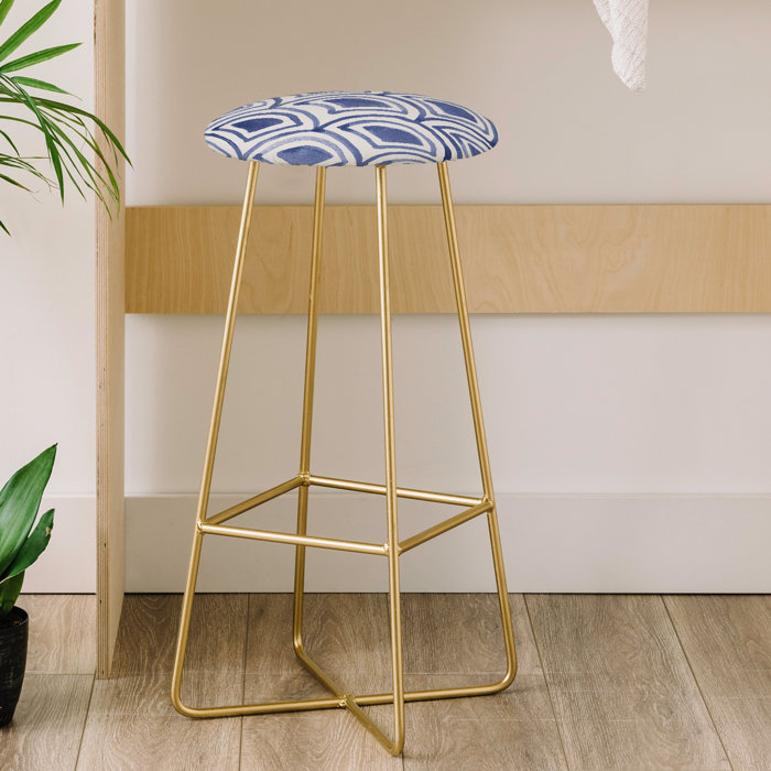 East Urban Home Natalie Baca Geo Wave Indigo 31" Bar Stool | Wayfair