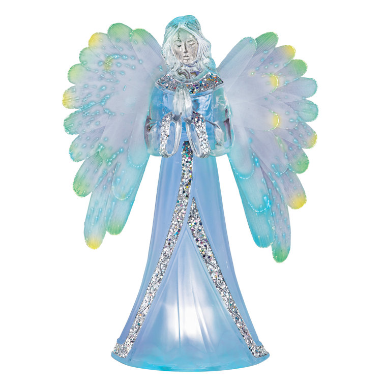 The Holiday Aisle® Fiber Optic Color Changing Frosted Angel Figurine ...
