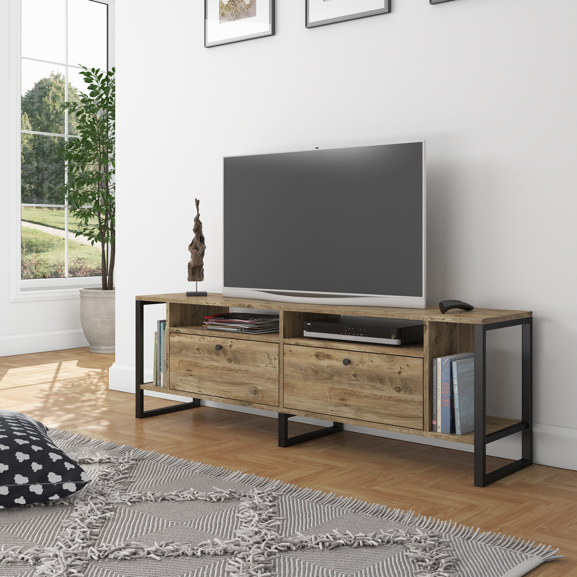 17 Stories Lotus Industrial TV Stand Up to 65
