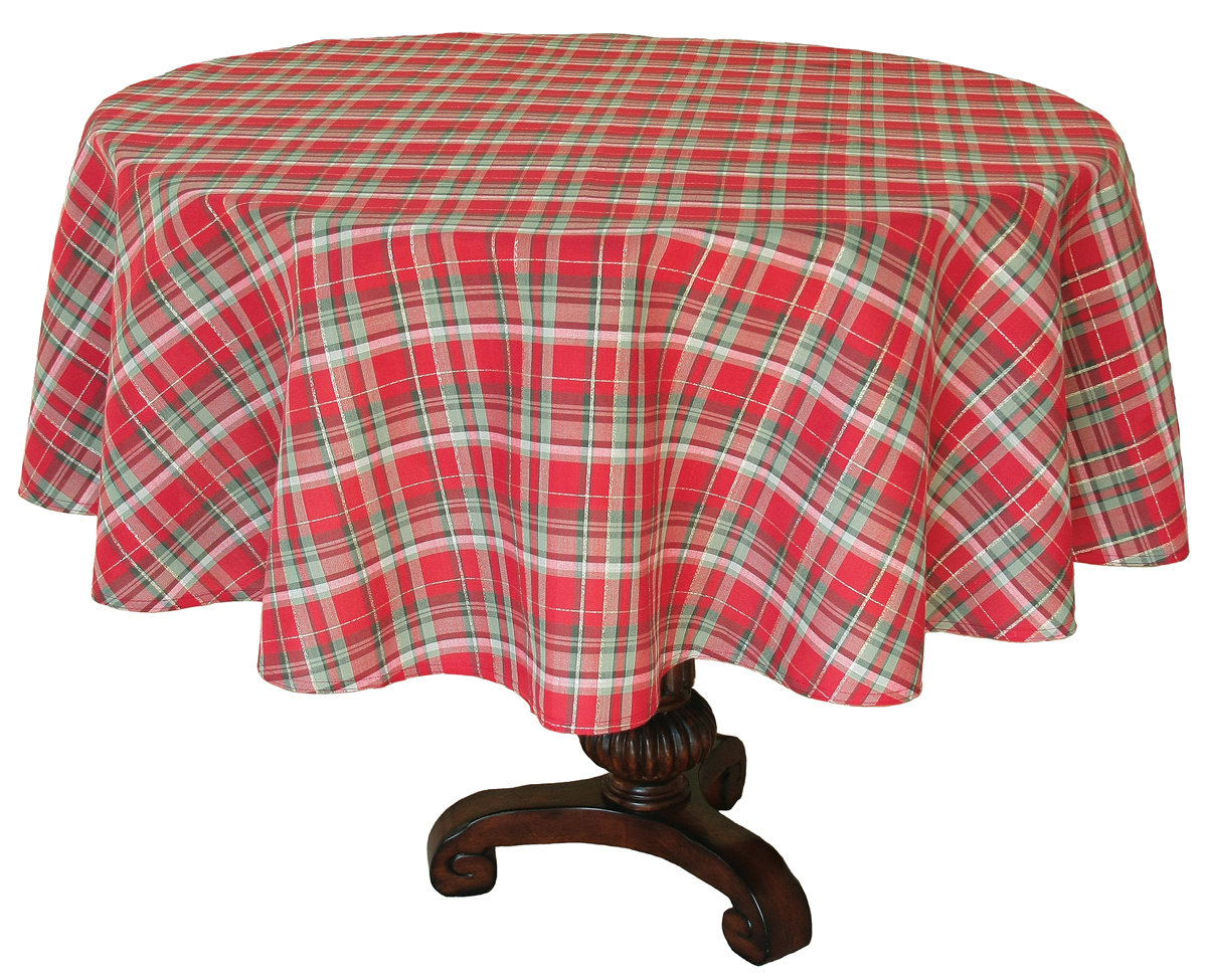 The Holiday Aisle® Round Plaid Christmas Polyester Tablecloth & Reviews ...